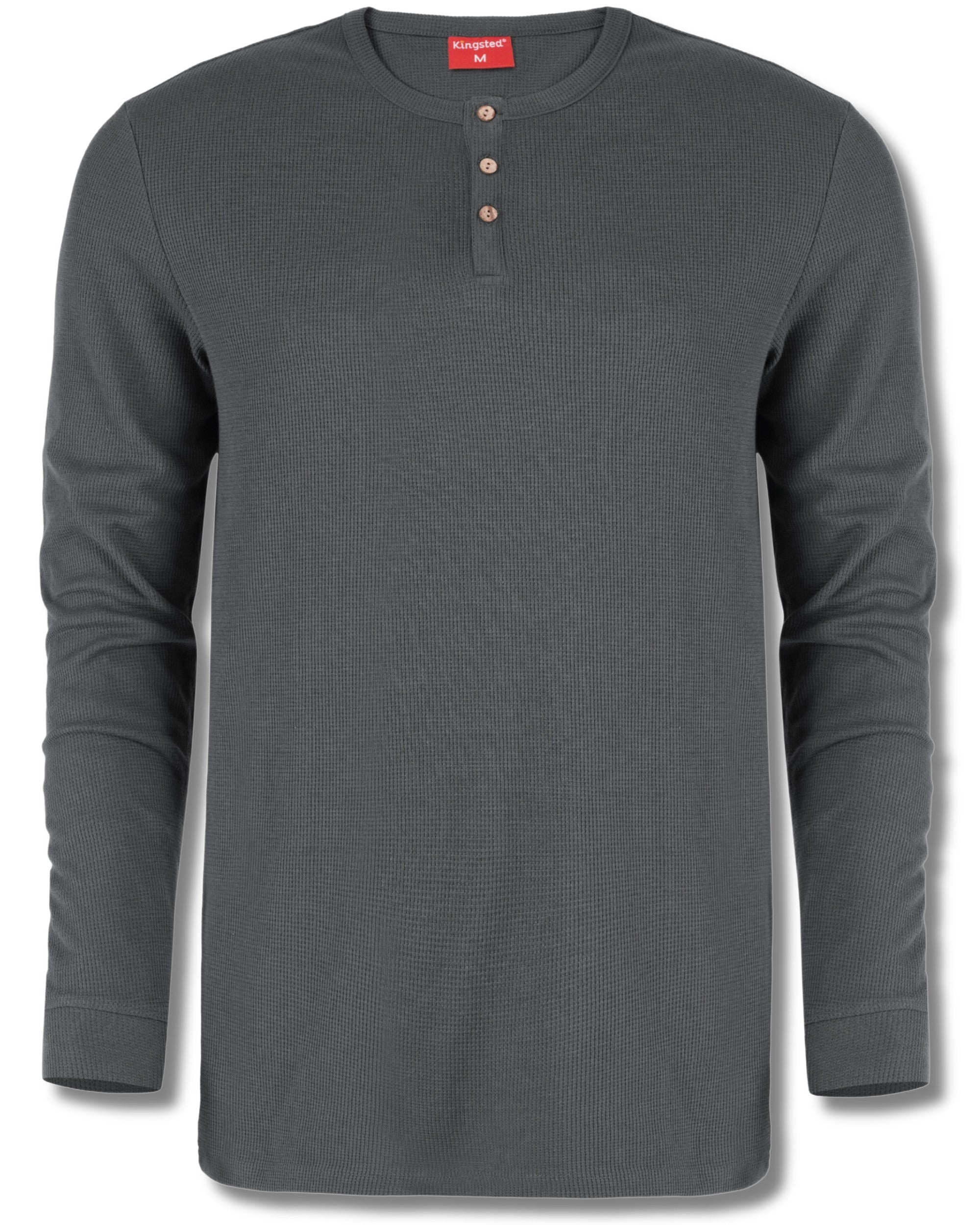 Long Sleeve Waffle Knit Henley (Charcoal) – Kingsted